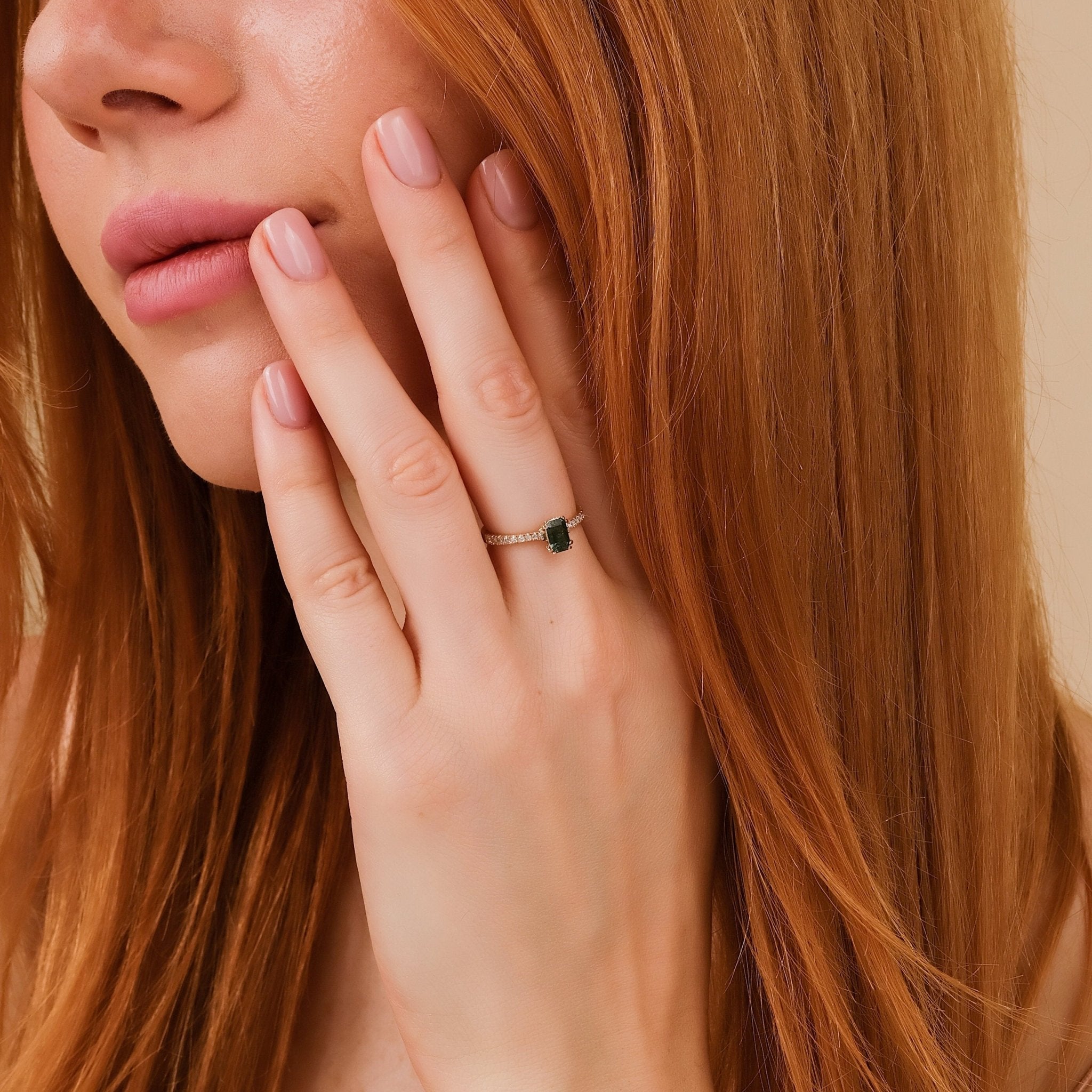 Green Emerald Cut Diamond Pave Engagement Ring for Women – Doozy Diamonds